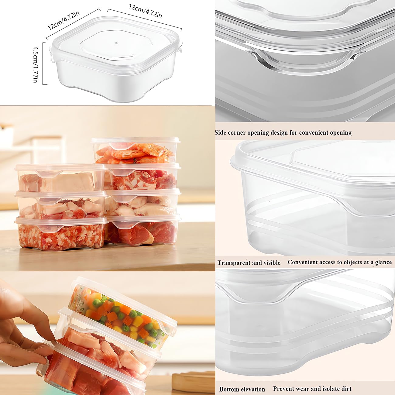 Iwinna Food Storage Containers with Lids, Plastic Fridge Organizer Clear Bins, 350ml Sealed Food Containers, Reusable Takeaway Kitchen Freezer Storage Boxes, 10pcs