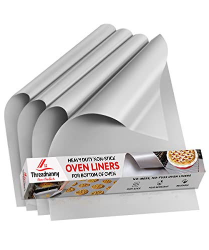 Oven Liners for Bottom of Oven, Silver 17" x 25" - Premium Large Thick Oven Mats, Heavy Duty Oven Liners for Bottom of Electric Oven, Gas Oven, Microwave, etc. - Non Stick Teflon Oven Liners (4-Pack)