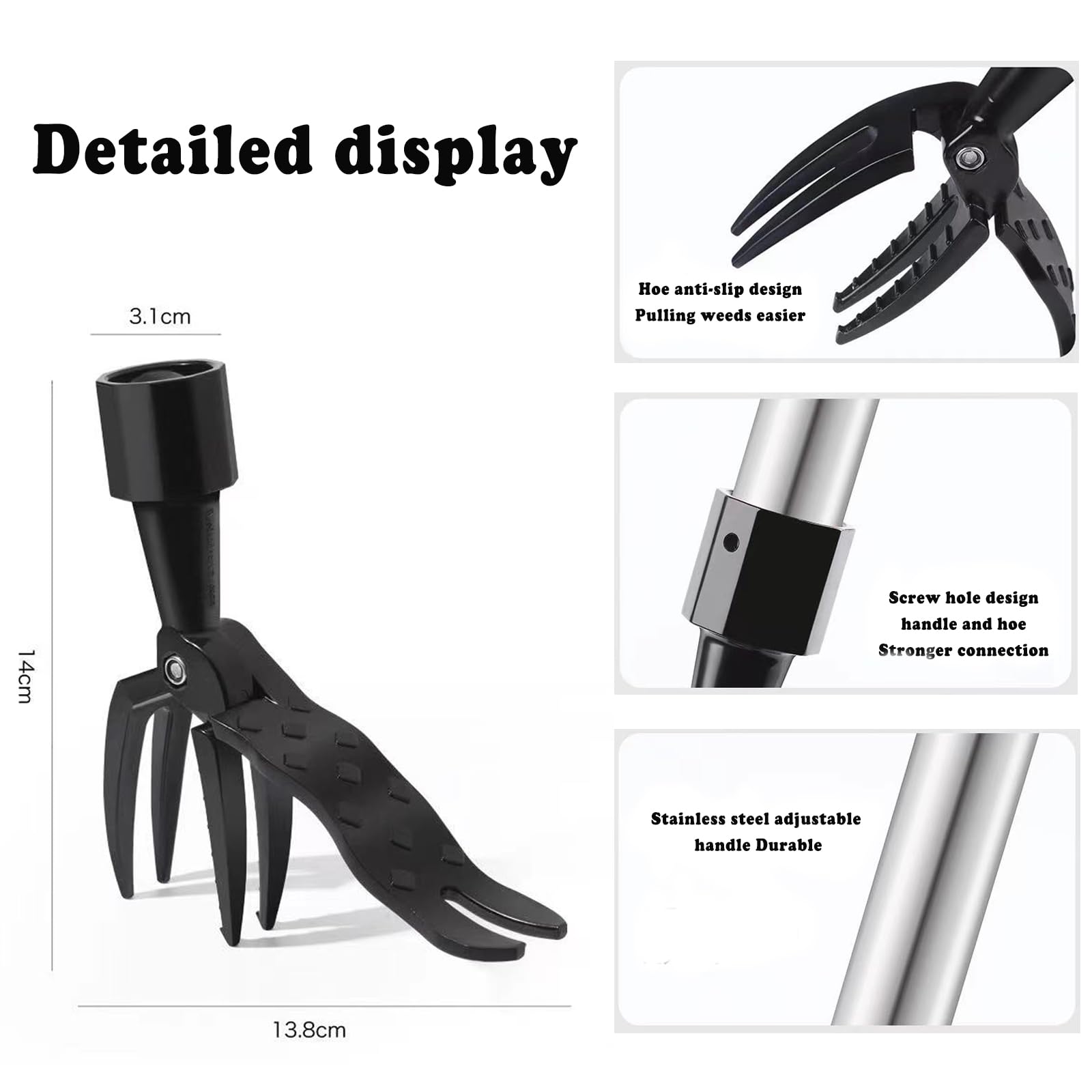 Weeder Stand Up Weed Puller Tool with Long Handle 4-Claw Steel Head Design Weeding Tool Easily Remove Without Bending, Kneeling, or Pulling for Vegetable Gardening Backyard Farm Weeding