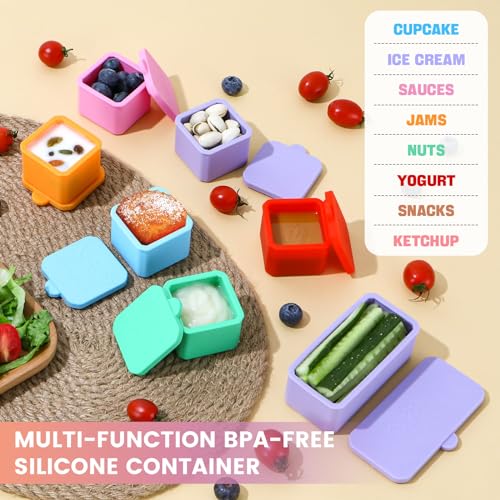 BEFSOP Salad Dressing Container To Go, Compatible with Lunch Box for kids,3x5oz Food Safe Silicone Small Condiment Containers with Lids,Reusable Silicone Baking Cups Snack Containers Sauce Cups