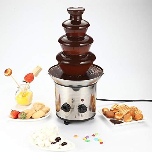 CHOLISM Chocolate Fondue Fountain Machine, 4 TIER 3-Pound Capacity Stainless Steel Fondue Fountain for Chocolate Nacho Cheese, BBQ Sauce, Ranch, Liqueurs