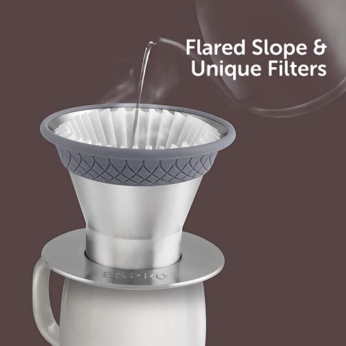 ESPRO BLOOM Pour Over Coffee Brewer Set - Dual Filter Mode Makes Coffee in 2 Minutes, Brushed Stainless Steel