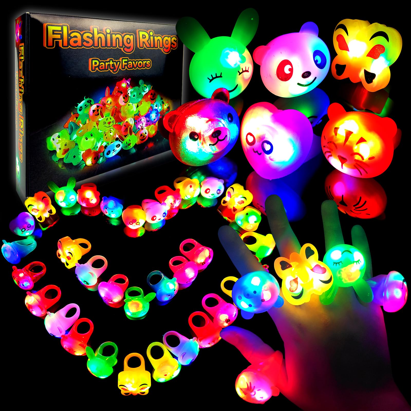 24 Pack LED Light Up Bumpy Rings Party Favors For Kids Prizes Box Toys For Birthday Classroom Rewards Treasure Box Prizes Toys Glow Party Supplies