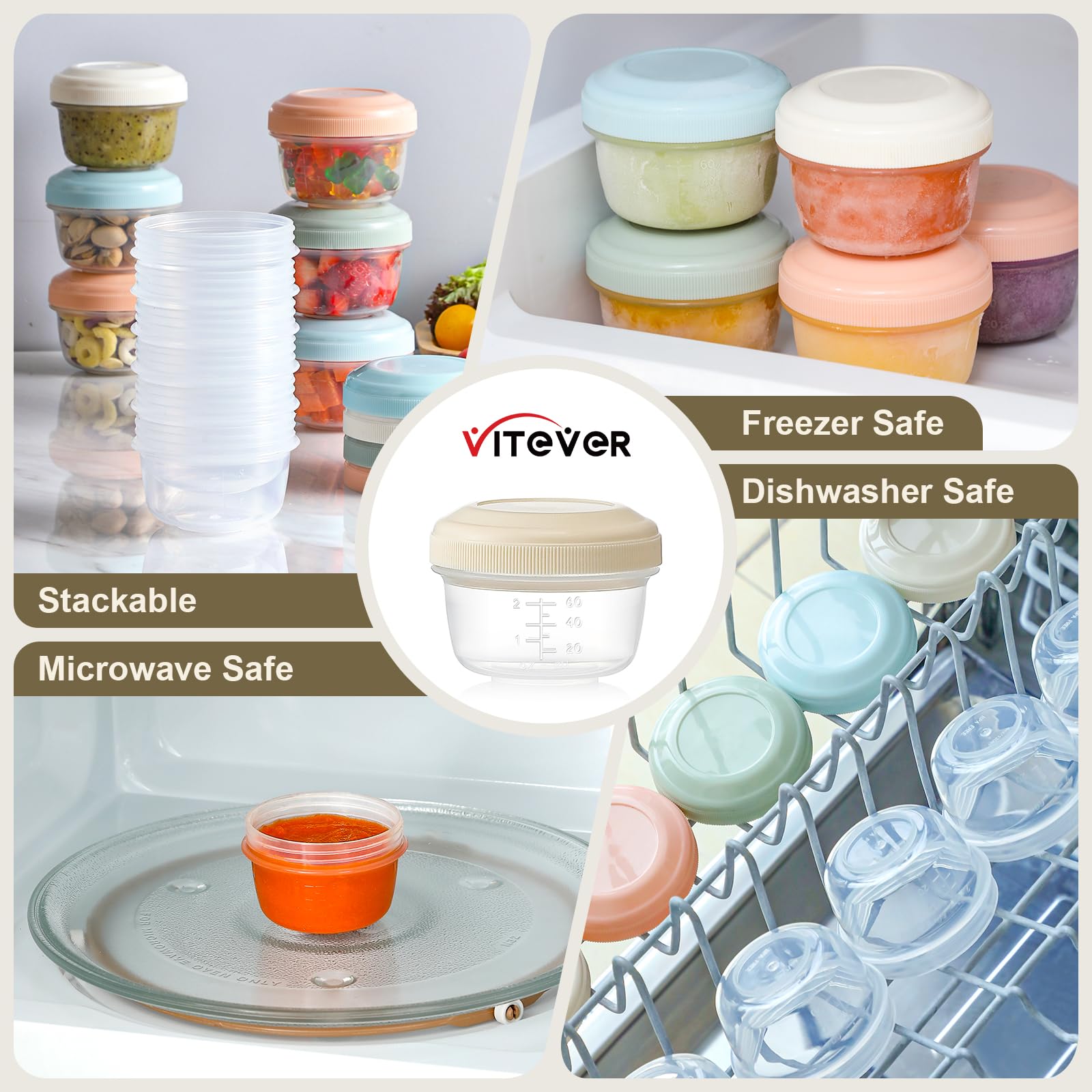 [16 Pack] 4 oz Small Containers with Lids, Reusable Plastic Containers for Snack and Puree, Salad Dressing Container to Go, Deli Containers, Freezer Baby Food Containers, Dishwasher Safe, BPA Free