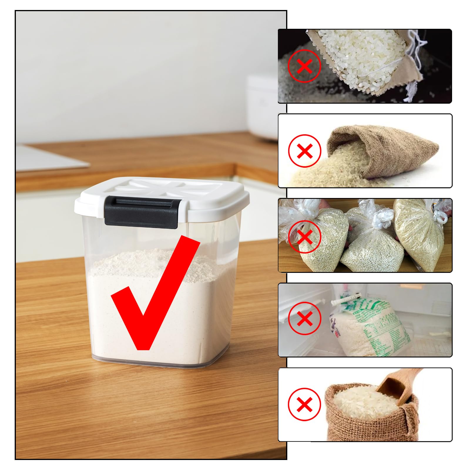 LivLab Flour Container - Rice Dispenser 5lbs/2kg/2.1qt Food Cereal Container Bins with Measuring Cup for Household Pantry Organization (5lbs)