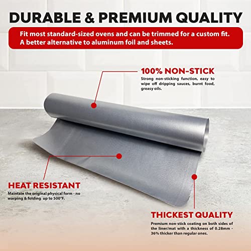 Oven Liners for Bottom of Oven, Silver 17" x 25" - Premium Large Thick Oven Mats, Heavy Duty Oven Liners for Bottom of Electric Oven, Gas Oven, Microwave, etc. - Non Stick Teflon Oven Liners (4-Pack)