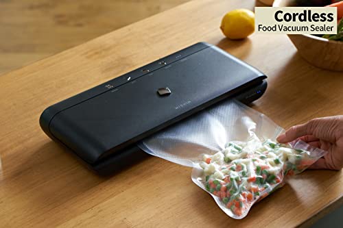 SEALVAC Cordless Vacuum Sealer Machine, Automatic and Compact Design Food Sealer with Vertical Stand, Portable, Sous Vide, Wine & Container Air Sealing Includes 20 Sealing Bags 8"X12" (Black (with vertical stand))