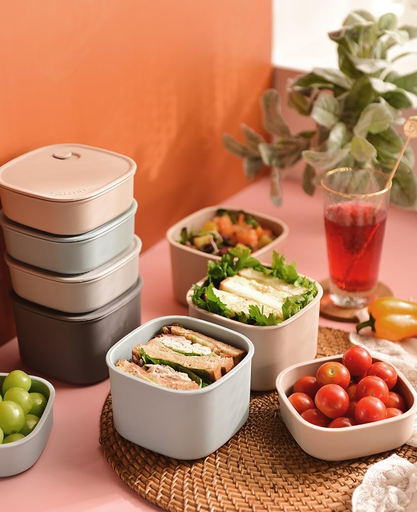 Invisioncorp 3 Set, Kitchen Microwave 27oz Food Storage Containers Set with Lid, Reusable Meal Prep Canister for Refrigerator, Freezer Oraganizer, Dishwasher Safe, Made in Korea (Light Gray)