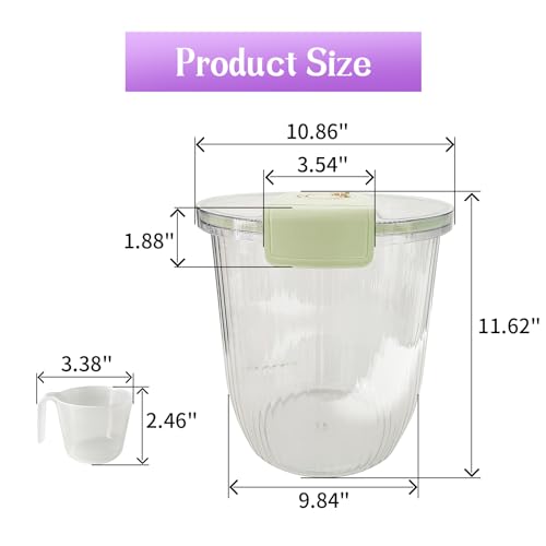 AnRui Flour Storage Container 20 Lbs, Airtight Large Food Container Rice Holder Bin with Measuring Cup for Cereal, Sugar, Oatmeal Kitchen Pantry Organization and Storage, Green