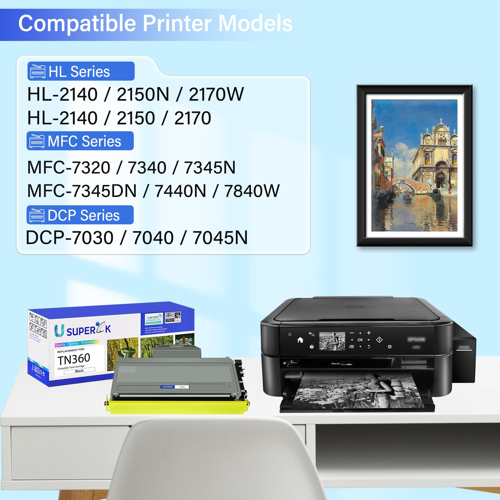USUPERINK High Yield Compatible Toner Cartridge Replacement for Brother TN360 TN-360 TN330 TN-330 to use with HL-2170W HL-2140 DCP-7040 MFC-7840W MFC-7320 MFC-7340 MFC-7345N (Black, 1-Pack)