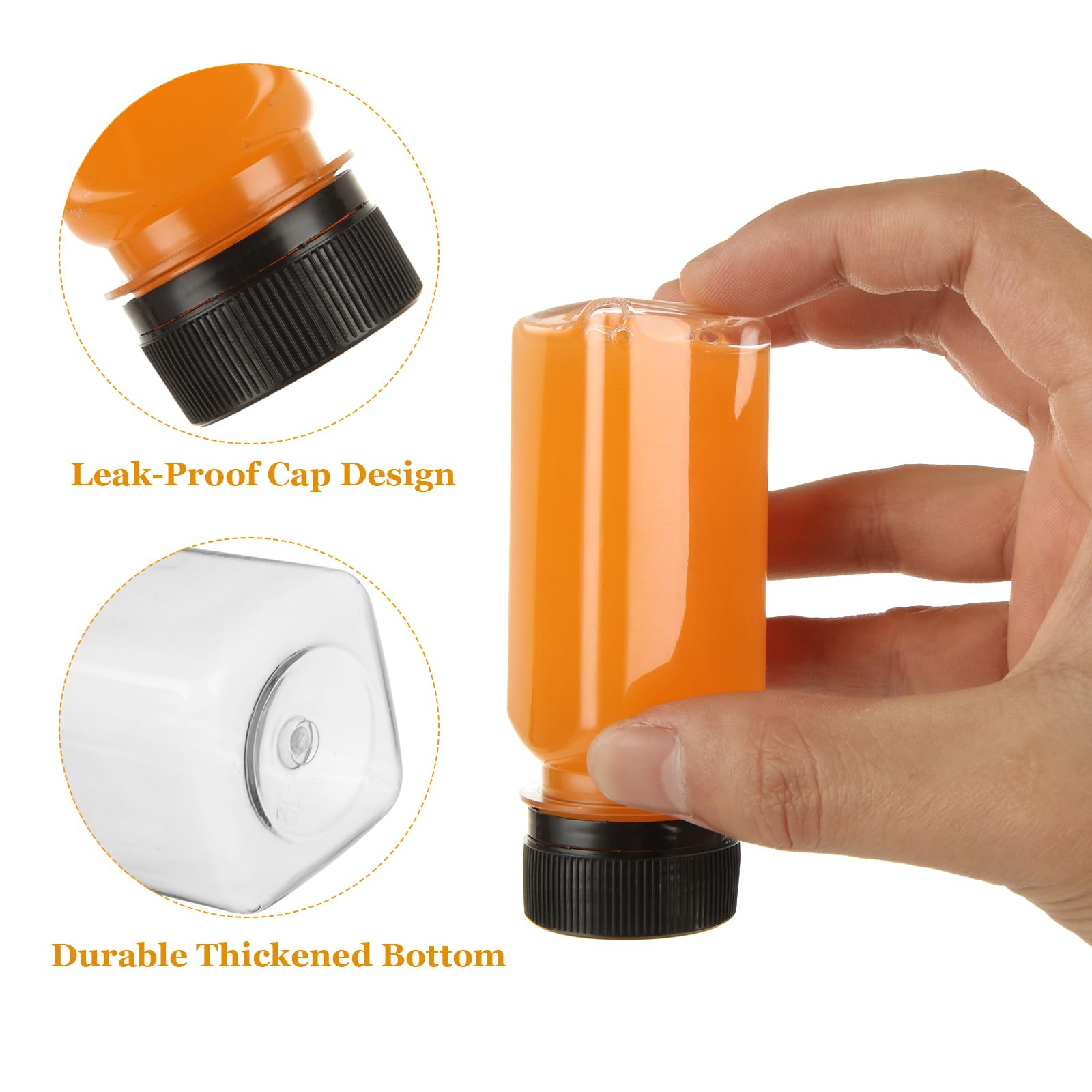 LLDHHYH 36 Pack 60ml / 2oz Plastic Shot Bottles with Caps, Small Square Ginger Shots Bottles, Clear Empty Shot Bottles for Juice Milk Smoothie Drinking Tea
