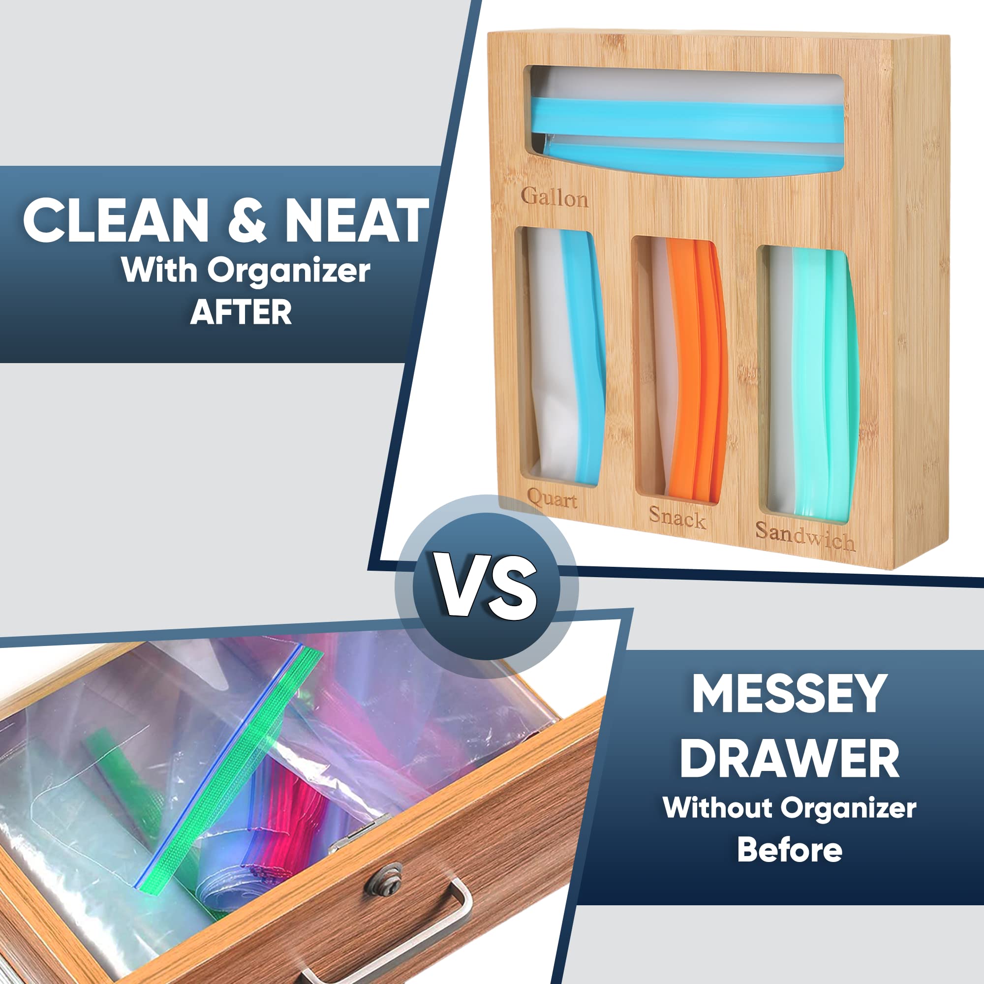 Bag Storage Organizer for Drawer, Food Storage Bags Organizer Baggie Organizer Holders Dispenser for Kitchen Drawer, Suitable for Gallon, Sandwich & Snack Bags