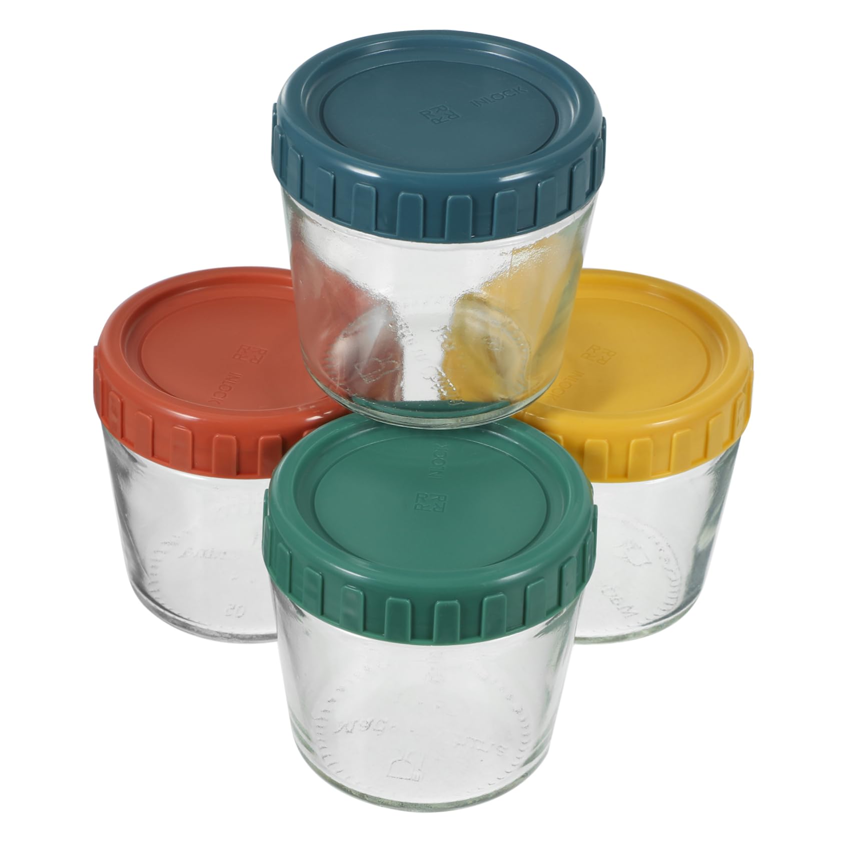 KICHOUSE 4Pcs Leakproof Glass Food Storage Containers with Lids Reusable Yogurt Cups Airtight Glass Jars for Snacks Meal Prep and Kitchen Organization