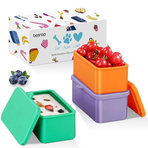 BEFSOP Salad Dressing Container To Go, Compatible with Lunch Box for kids,3x5oz Food Safe Silicone Small Condiment Containers with Lids,Reusable Silicone Baking Cups Snack Containers Sauce Cups