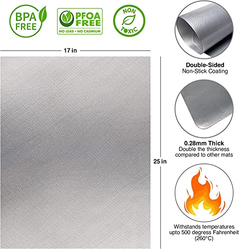 Oven Liners for Bottom of Oven, Silver 17" x 25" - Premium Large Thick Oven Mats, Heavy Duty Oven Liners for Bottom of Electric Oven, Gas Oven, Microwave, etc. - Non Stick Teflon Oven Liners (4-Pack)