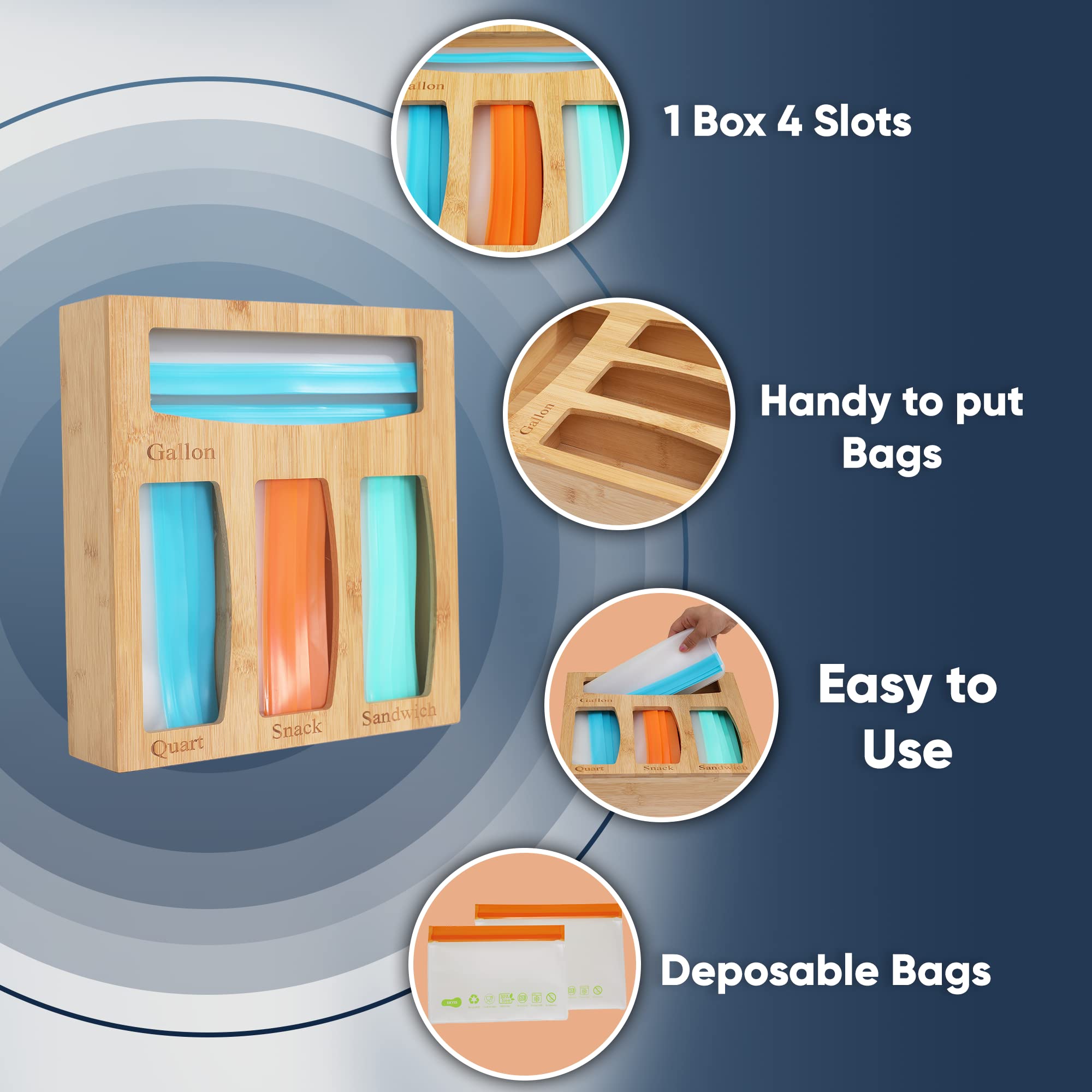Bag Storage Organizer for Drawer, Food Storage Bags Organizer Baggie Organizer Holders Dispenser for Kitchen Drawer, Suitable for Gallon, Sandwich & Snack Bags