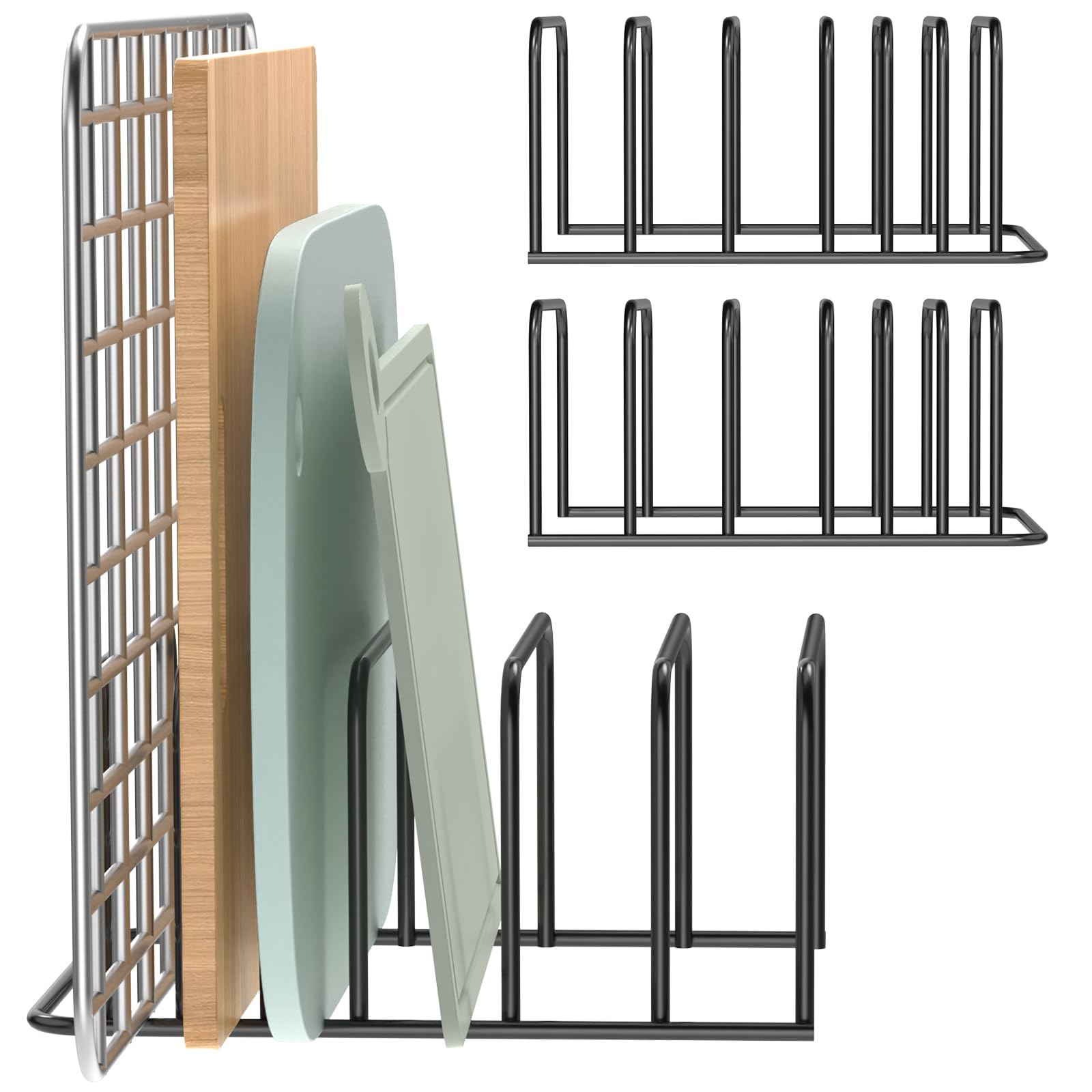 AKAZA 2 Pack Cutting Board Organizer,Holds 6 Small Boards,Cutting Board Holder Rack Baking Cookie Pan Sheets Cooling Racks Storage Stand for Kitchen Cabinet - 7.56 x 5.55 x 3.74 in (2, Black)