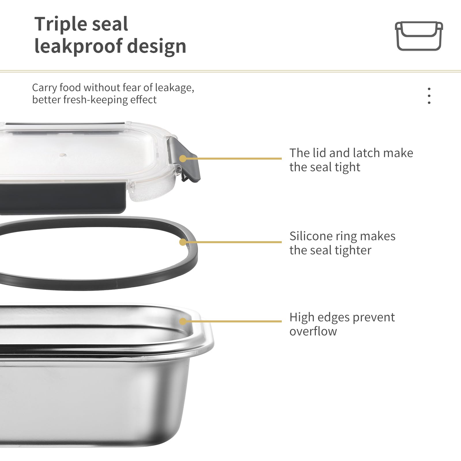 GEEJA Set of 2 stainless steel food containers with lids, Airtight kimchi containers, Leakproof meal prep bento box, Dishwasher/Oven/Freezer safe