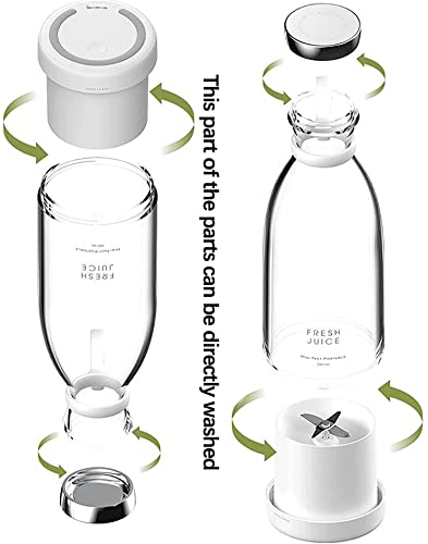Personal Size Blender, Portable Blender, Battery Powered USB Blender, with Four Blades, Mini Blender Travel Bottle for Juice, Shakes, and Smoothies (White)