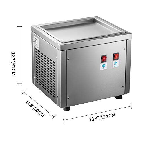 VEVOR Commercial Rolled Ice Cream Machine, Stir-Fried Ice Cream Roll Machine with Single Square Pan, Stainless Steel Stir-Fried Ice Cream Roll Maker, Yogurt Cream Machine for Bars Cafés Dessert Shops