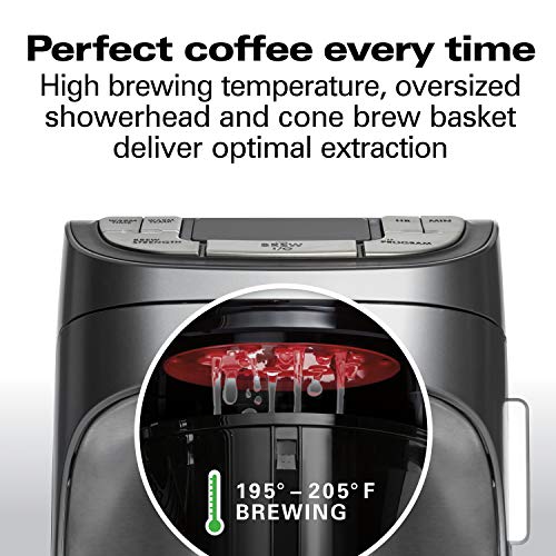 Hamilton Beach Professional Programmable Drip Coffee Maker, 12 Cup Capacity Ergonomic Carafe, 60oz Removable Reservoir, Brushed Metal (49500)