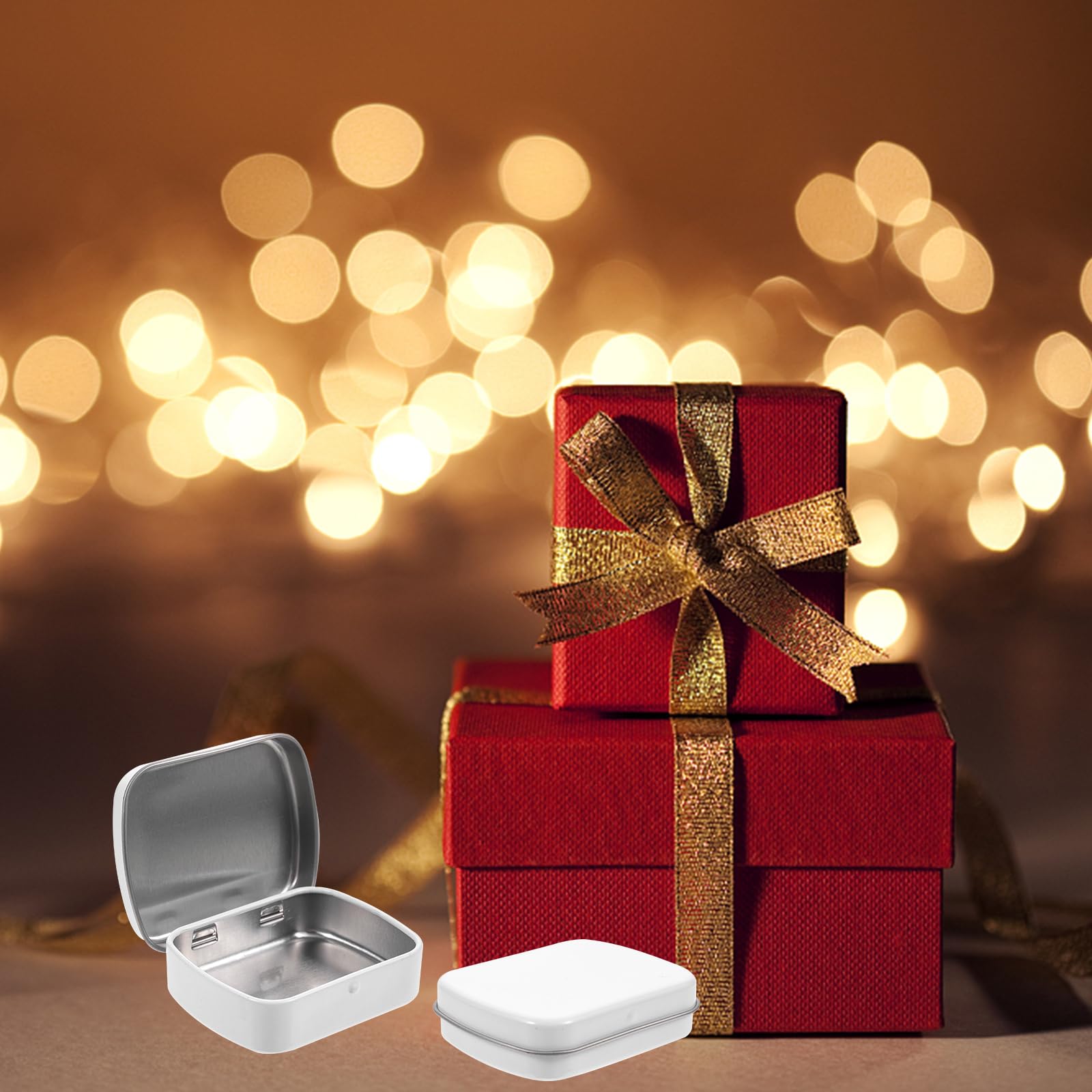 Tofficu 50 Pcs Mini Tin Boxes with Lids for Jewelry Storage, Small Candy Treat Boxes, Portable Metal Containers for Travel, Weddings, Birthdays, White Iron, 2.36 X 1.85 X 0.59 Inches