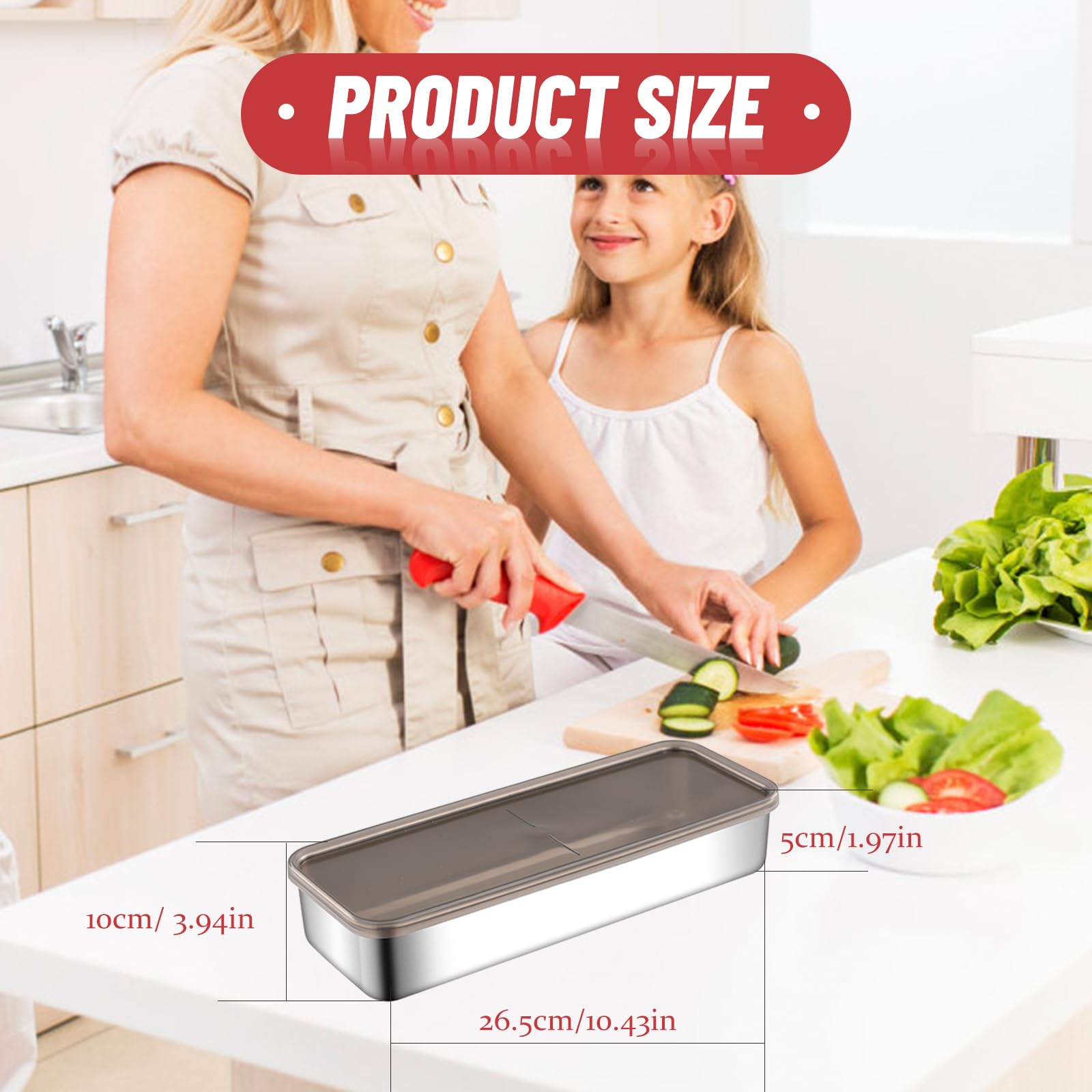 2 Pcs Cheese Container,Deli Meat Storage for Refrigerator,304 Stainless Steel Airtight Deli Meat Container,Food Storage Containers,Fridge Organizers and Storage with Lids Stackable (26.5*10*4.6cm)
