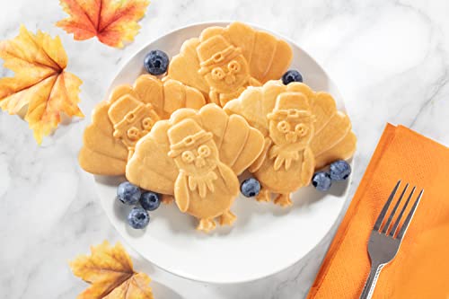 Thanksgiving Turkey Mini Waffle Maker - Make Holiday Breakfast Special for Kids & Adults w/ Cute Design, 4" Waffler Iron Electric Nonstick Appliance - Fun & Festive, Fall Gift, Recipes Included