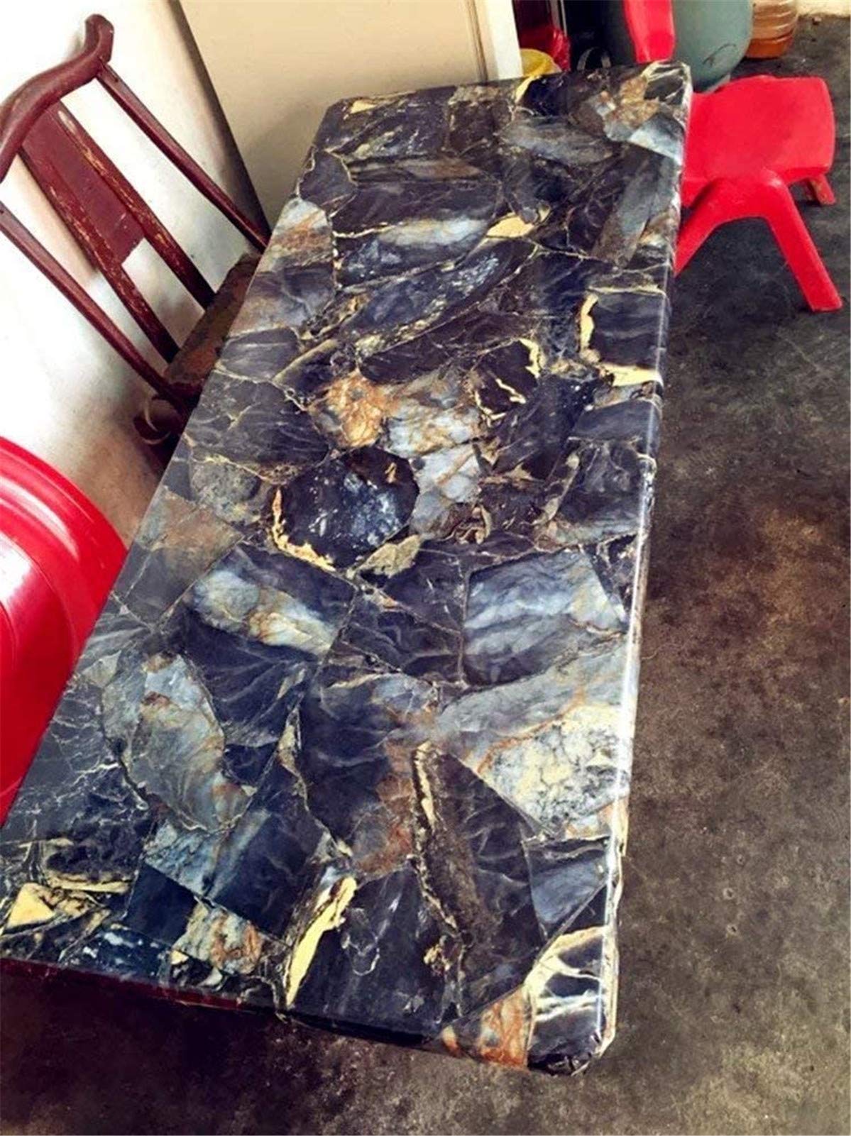 Yancorp Dark Blue Black Marble Wallpaper Removable Wallpaper Film Self-Adhesive Granite Kitchen Peel Stick Backsplash Tile Countertop Shelf Liner (16"x78")