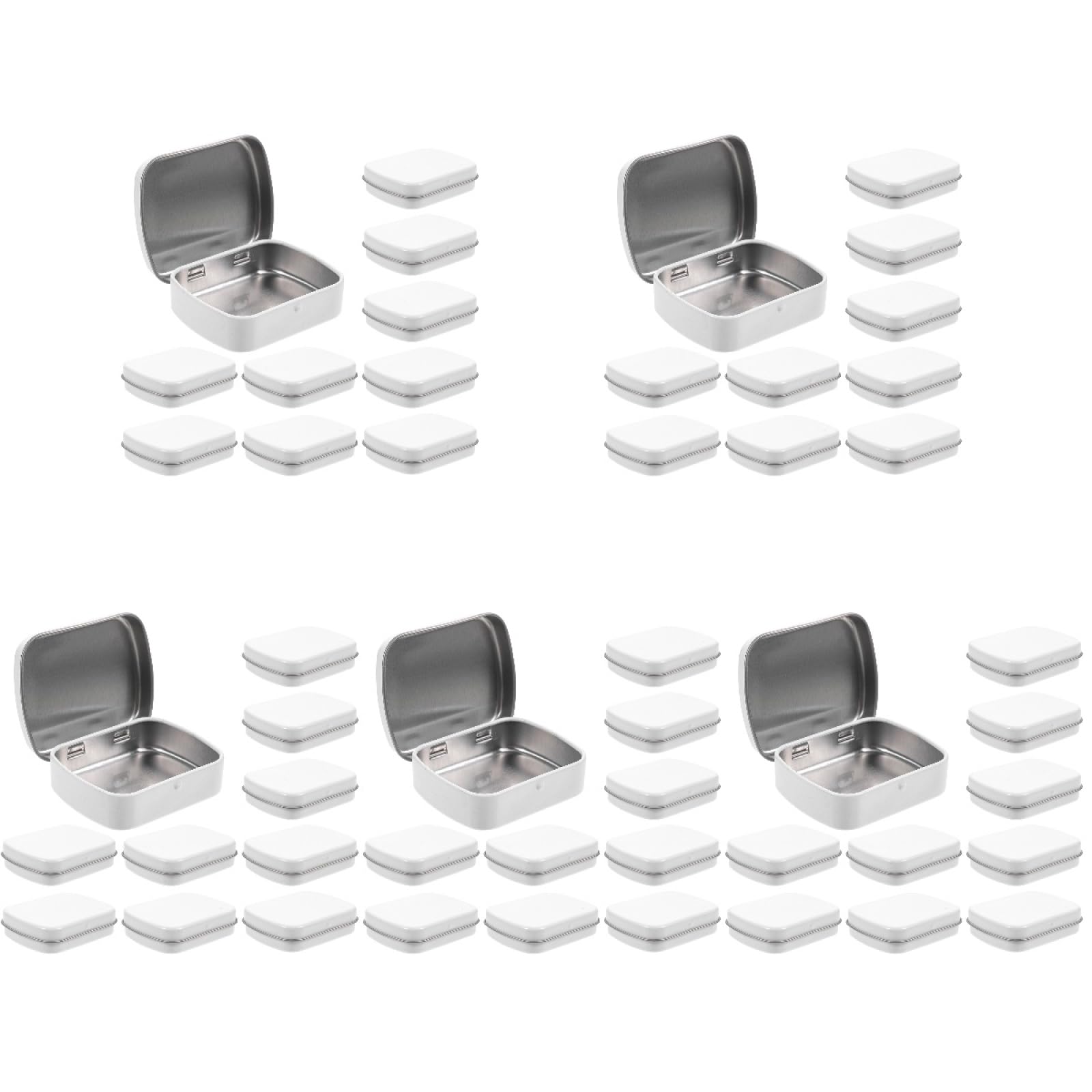 Tofficu 50 Pcs Mini Tin Boxes with Lids for Jewelry Storage, Small Candy Treat Boxes, Portable Metal Containers for Travel, Weddings, Birthdays, White Iron, 2.36 X 1.85 X 0.59 Inches
