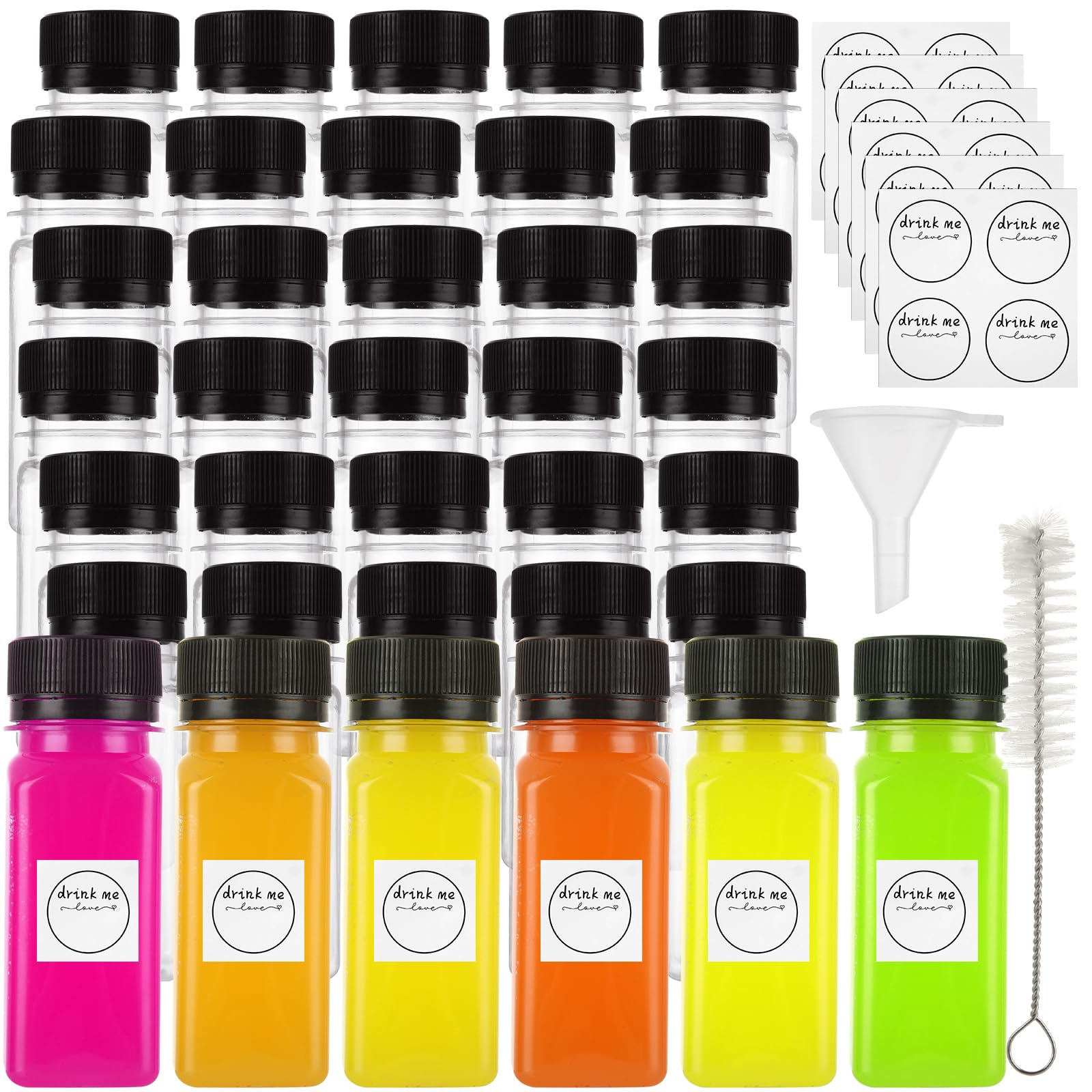 LLDHHYH 36 Pack 60ml / 2oz Plastic Shot Bottles with Caps, Small Square Ginger Shots Bottles, Clear Empty Shot Bottles for Juice Milk Smoothie Drinking Tea