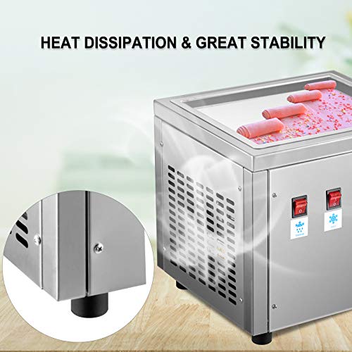 VEVOR Commercial Rolled Ice Cream Machine, Stir-Fried Ice Cream Roll Machine with Single Square Pan, Stainless Steel Stir-Fried Ice Cream Roll Maker, Yogurt Cream Machine for Bars Cafés Dessert Shops