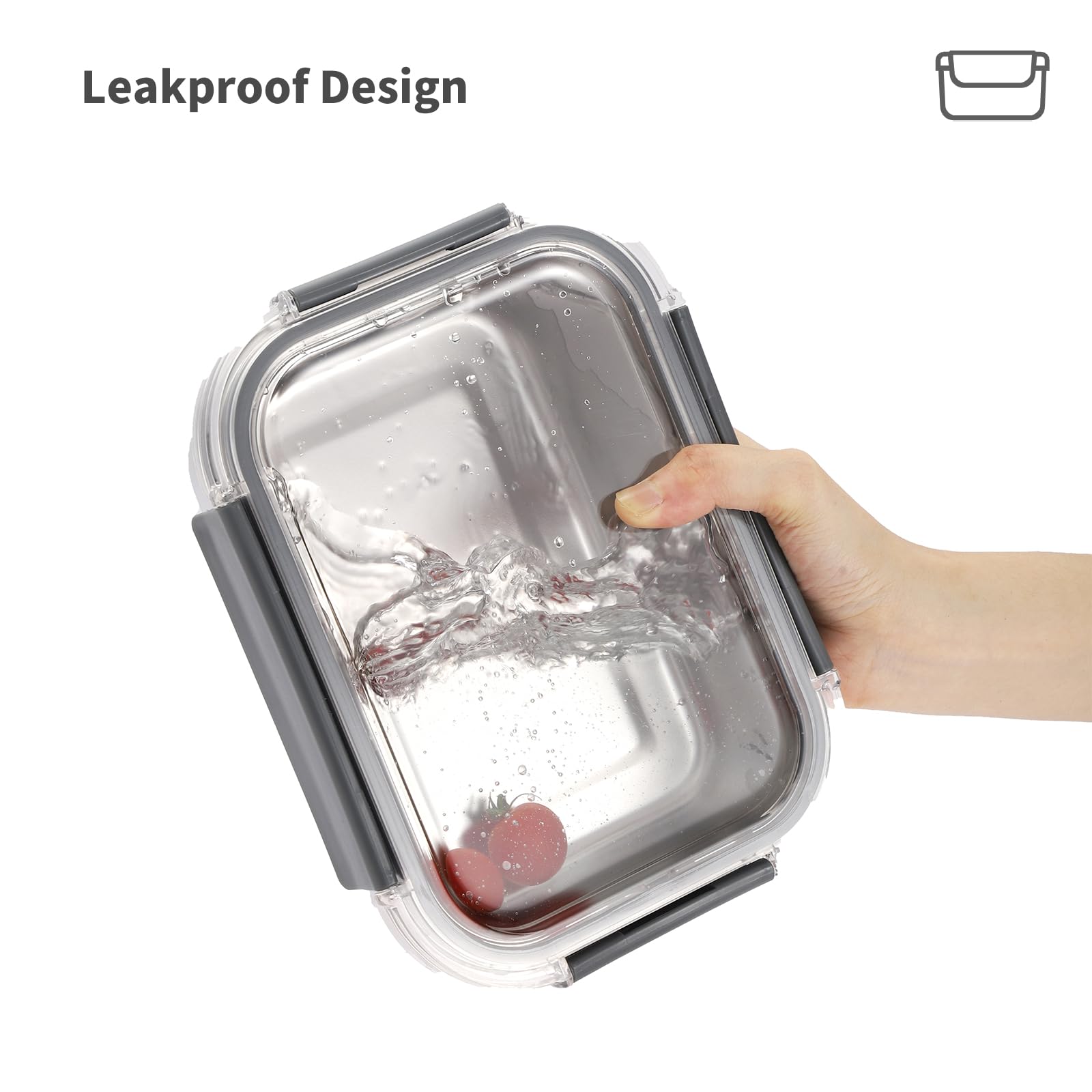 GEEJA Set of 2 stainless steel food containers with lids, Airtight kimchi containers, Leakproof meal prep bento box, Dishwasher/Oven/Freezer safe