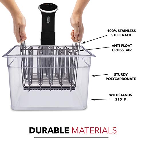 VÄESKE Large Sous Vide Container with Lid and Racks Kit | Sous Vide Accessories | Väeske Large Sous Vide Container with Lid and 2 Racks | Sous Vide Accessories | Compatible with Anova, Anova Nano, Joule, Instant Pot, Sous Vide Cookers (26 QT, Container/Ra