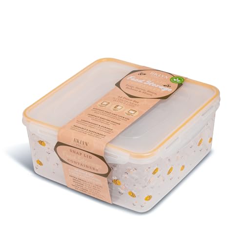 Brooklyn Steel Co. 6 Container Printed Snap Lid Square Food Storage Set - Spring Bees