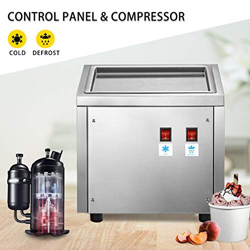 VEVOR Commercial Rolled Ice Cream Machine, Stir-Fried Ice Cream Roll Machine with Single Square Pan, Stainless Steel Stir-Fried Ice Cream Roll Maker, Yogurt Cream Machine for Bars Cafés Dessert Shops