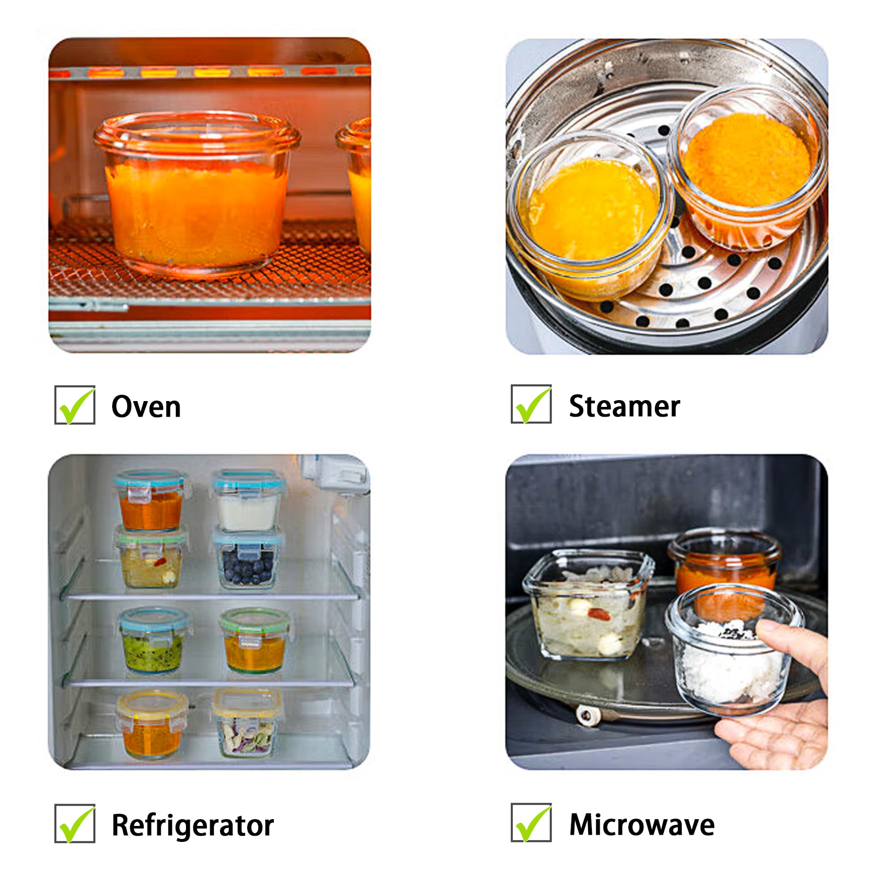Mini Glass Food Storage Containers - 12 Pack 5 oz Small Glass Jars with Locking Lids - Airtight Food Containers - Freezer, Microwave, Dishwasher Safe