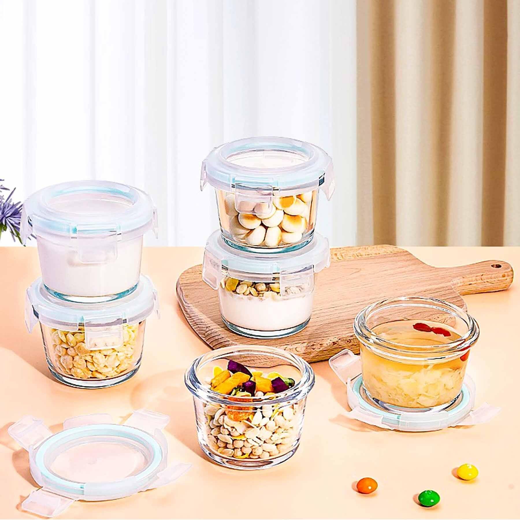 Mini Glass Food Storage Containers - 12 Pack 5 oz Small Glass Jars with Locking Lids - Airtight Food Containers - Freezer, Microwave, Dishwasher Safe