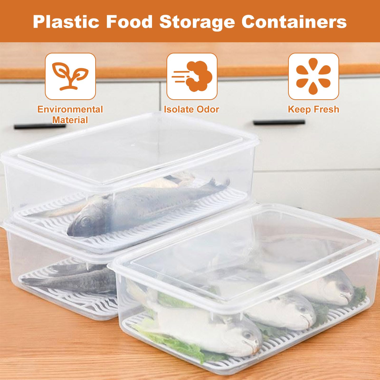 YAYODS 6 Pack Food Storage Containers for Fridge Plastic Refrigerator Storage Containers with Removable Drain Plate and Lid, Stackable Freezer Food Storage Containers for Fruits, Vegetables, Meat