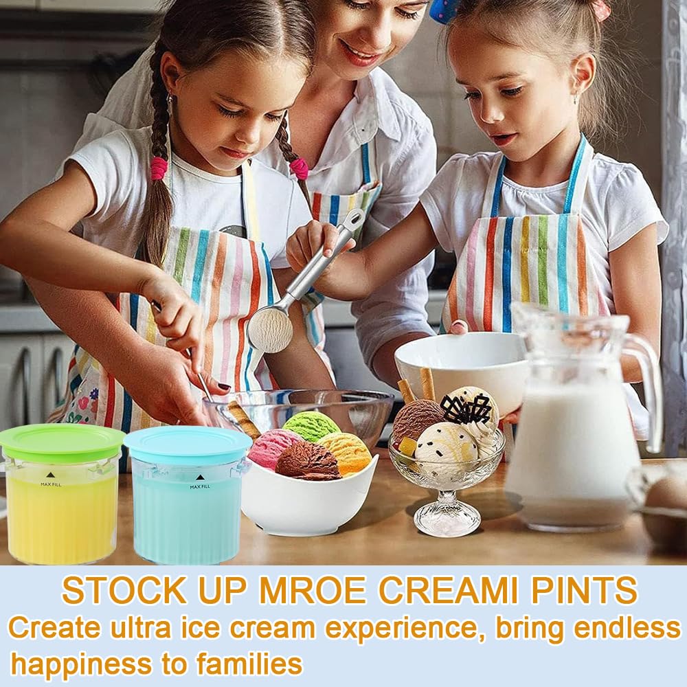 Kaluly for Ninja CREAMi Breeze NC100 NC101 NC200 NC201 Series Pint Containers and Lids 4 Pack, 16oz Pints Cups Replacement for ninja Creamy Ice Cream Maker