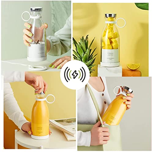 Personal Size Blender, Portable Blender, Battery Powered USB Blender, with Four Blades, Mini Blender Travel Bottle for Juice, Shakes, and Smoothies (White)