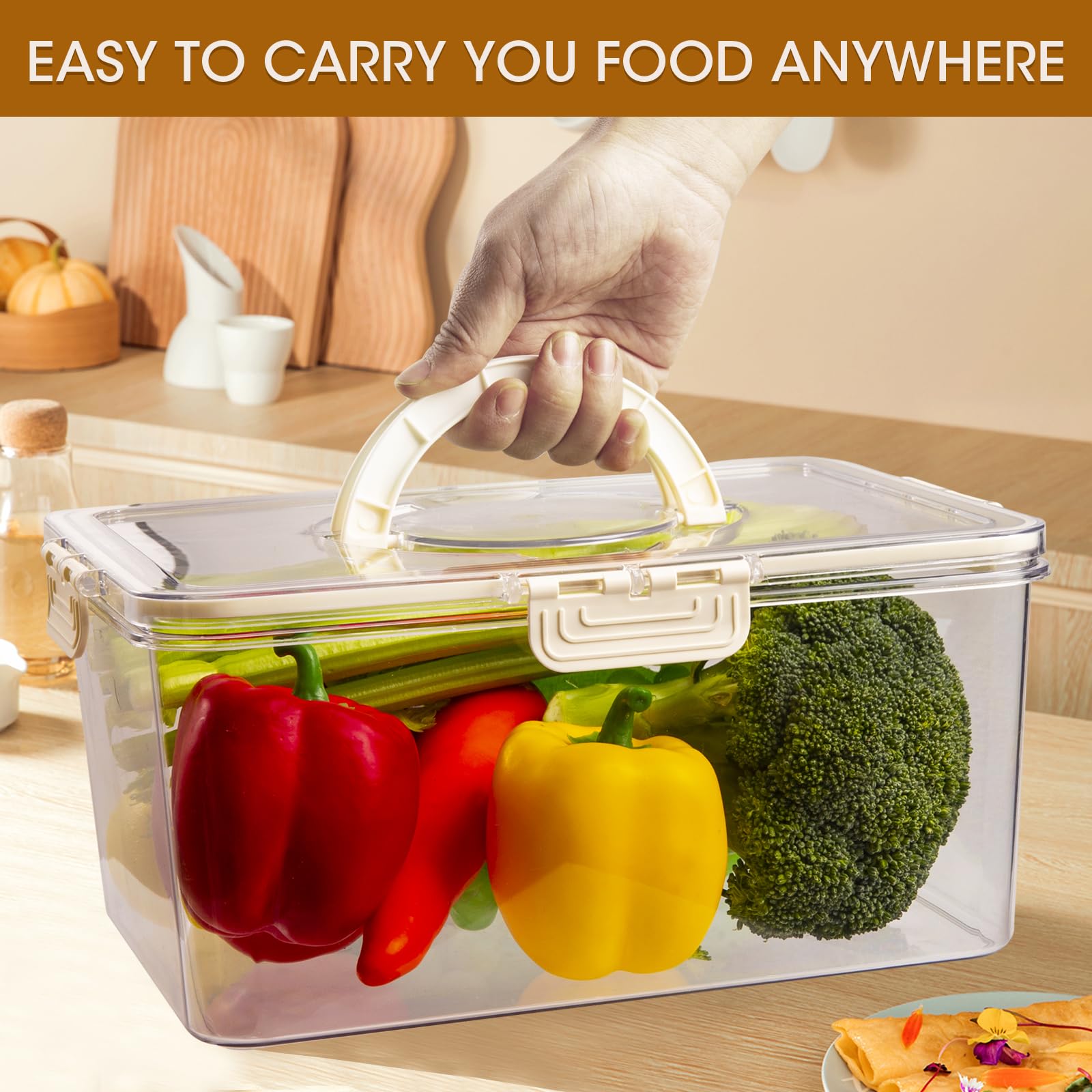 Fruit Storage Containers for Fridge with Lids & 4 Removable Colanders, Airtight Food Box Container, Kitchen Organizers and Storage, Food Storage Containers, Clear Fridge Organizer Bins, BPA-Free