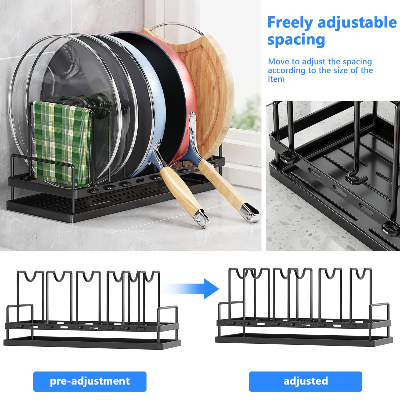 KEKAPE Multifunctional Stainless Steel Dish Drying Rack with Pots and Pans Storage Rack, Dish Drying Rack, Pots and Pans Storage Rack, Cup Rack Storage 3-Piece Set