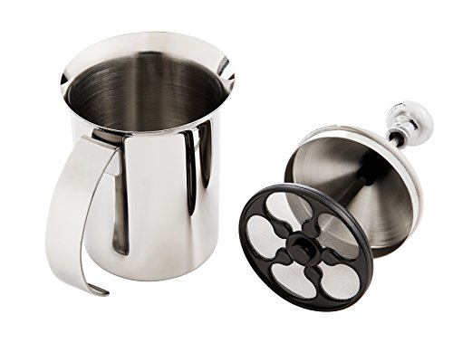 Fino Milk Creamer Frother Cappuccino Foam Pitcher with Handle and Lid, 18/8 Stainless Steel, 14-Ounce Capacity