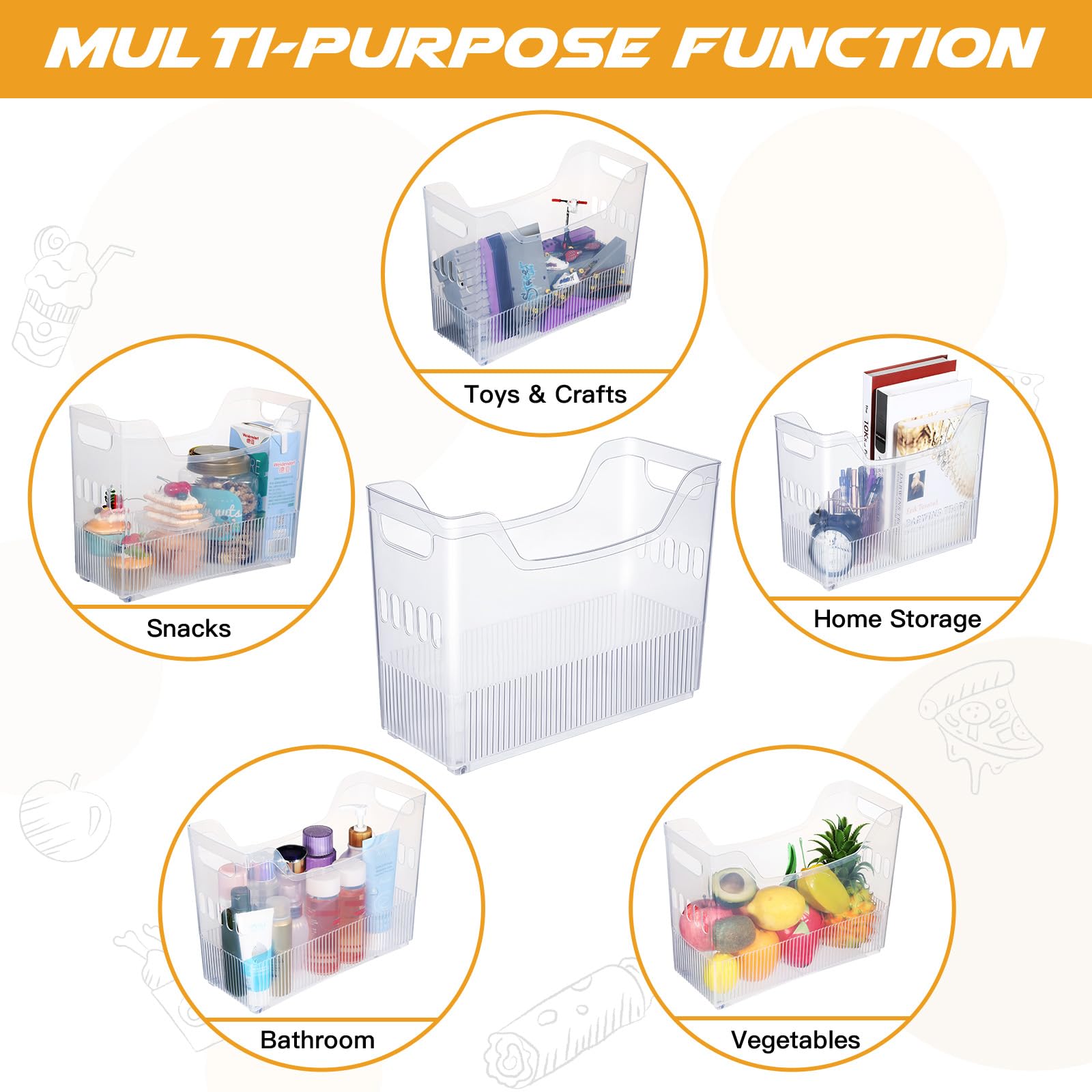 Beeveer 4 Pcs Plastic Freezer Organizer Bins with Wheel Tall Narrow Kitchen Pantry Organizer Snack Storage Containers for Office Refrigerator(10 x 13.3 x 5.5 Inch)