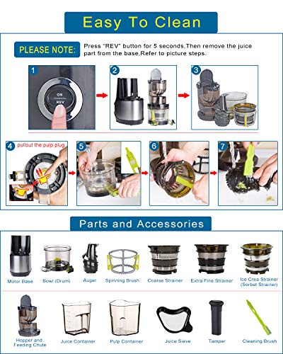 Masticating Juicer,Whole Slow Juicer Extractor by Vitalisci,Cold Press Juicer Machine,Anti-Oxidation for Fruit and Vegetable,Easy to Clean and BPA Free,(300W AC Motor/3.15" Wide Chute/40 RPMs)-Silver