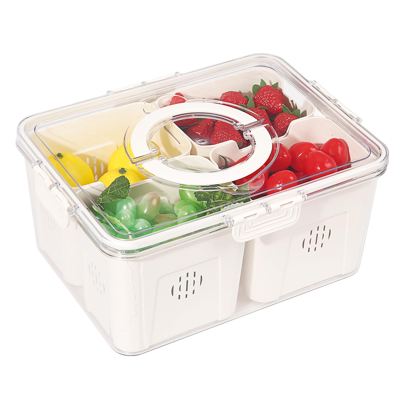 Fruit Storage Containers for Fridge with Lids & 4 Removable Colanders, Airtight Food Box Container, Kitchen Organizers and Storage, Food Storage Containers, Clear Fridge Organizer Bins, BPA-Free