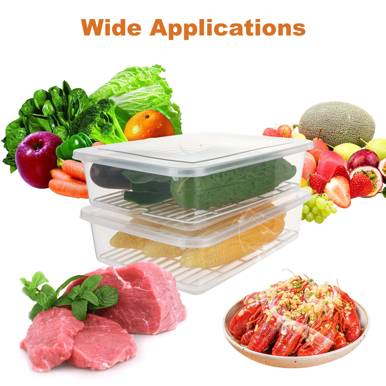 YAYODS 6 Pack Food Storage Containers for Fridge Plastic Refrigerator Storage Containers with Removable Drain Plate and Lid, Stackable Freezer Food Storage Containers for Fruits, Vegetables, Meat