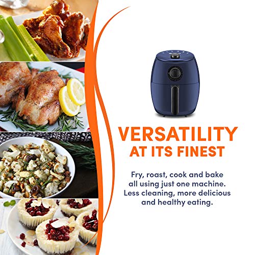 Elite Gourmet EAF-0201BG# Personal 2.1 Qt. Compact Space Saving Electric Hot Air Fryer Oil-Less Healthy Cooker, Timer & Temperature Controls, PFOA/PTFE Free, 1000W, Quart, Blue Gray