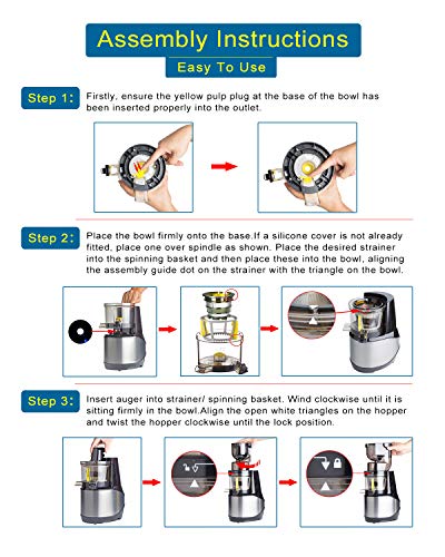 Masticating Juicer,Whole Slow Juicer Extractor by Vitalisci,Cold Press Juicer Machine,Anti-Oxidation for Fruit and Vegetable,Easy to Clean and BPA Free,(300W AC Motor/3.15" Wide Chute/40 RPMs)-Silver